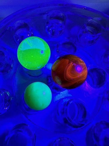Lot Of 3 Different Vintage Marbles Machine Made UV Reactive Uranium ...