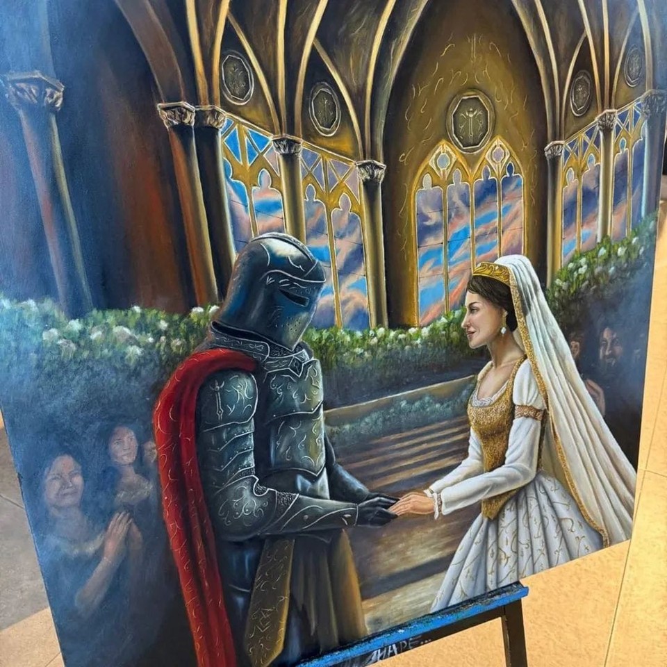Medieval Knight & Lady Romantic Fantasy Painting Gothic Castle Art ...