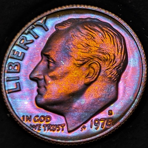 1978 S Roosevelt Proof Dime Rainbow Toned GEM Gorgeous Amazing Colors ...