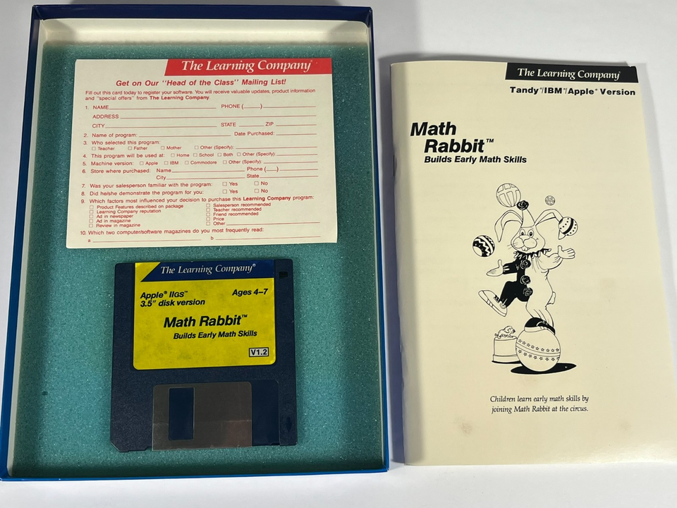 Vintage Math Rabbit, the Learning Co, Ages 4-7 Apple IIGS, 3.5 ...