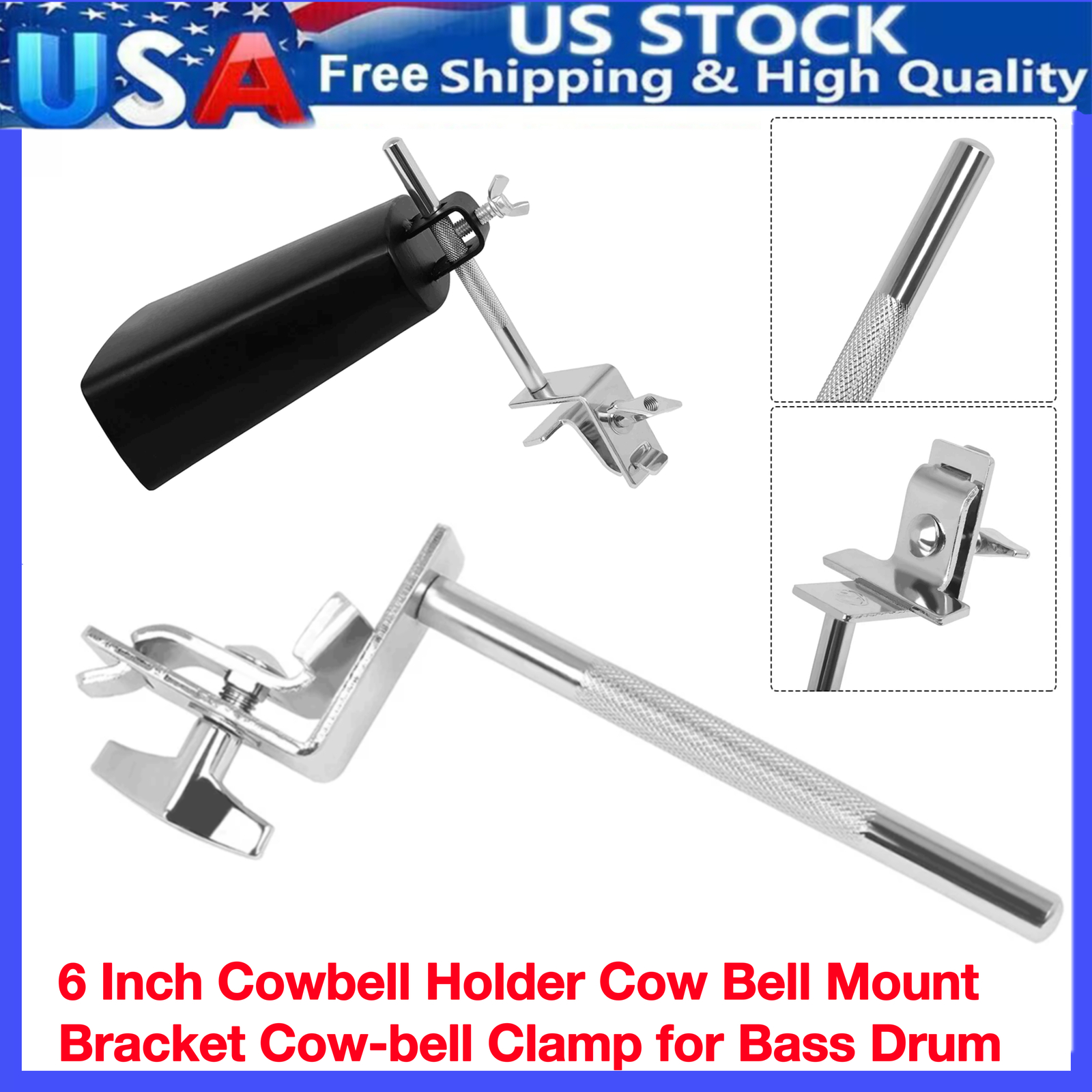 6 Inch Cowbell Holder Cow Bell Mount Bracket Cow-bell Clamp for Bass ...