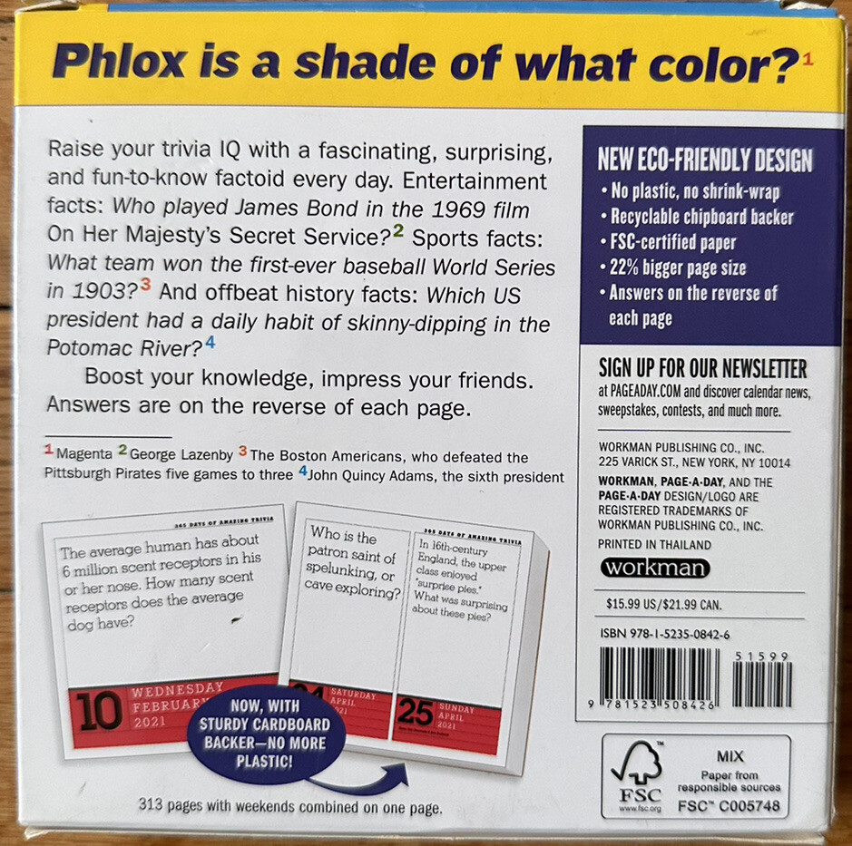Workman 365 Amazing Trivia Questions Page-A -Day Calendar 2021 Game ...