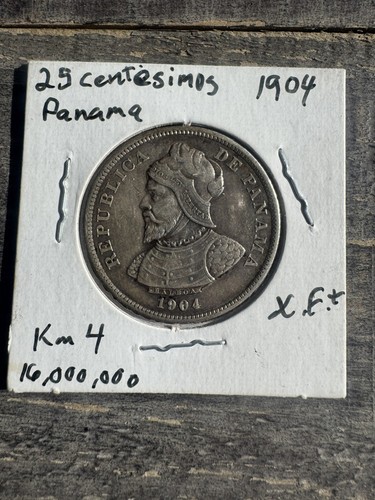PANAMA 1904 25 CENTESIMOS ARMORED BUST VASCO NUNEZ SILVER WORLD COIN ...