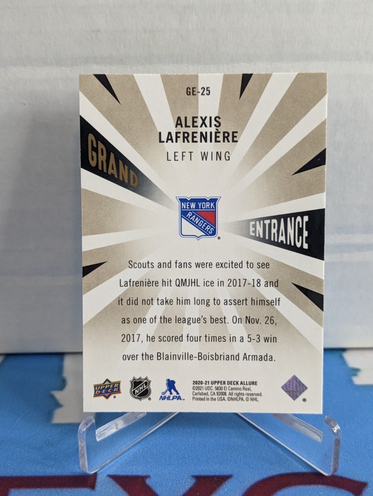 2020-21 Upper Deck Allure - Grand Entrance #GE-25 Alexis Lafreniere (RC ...