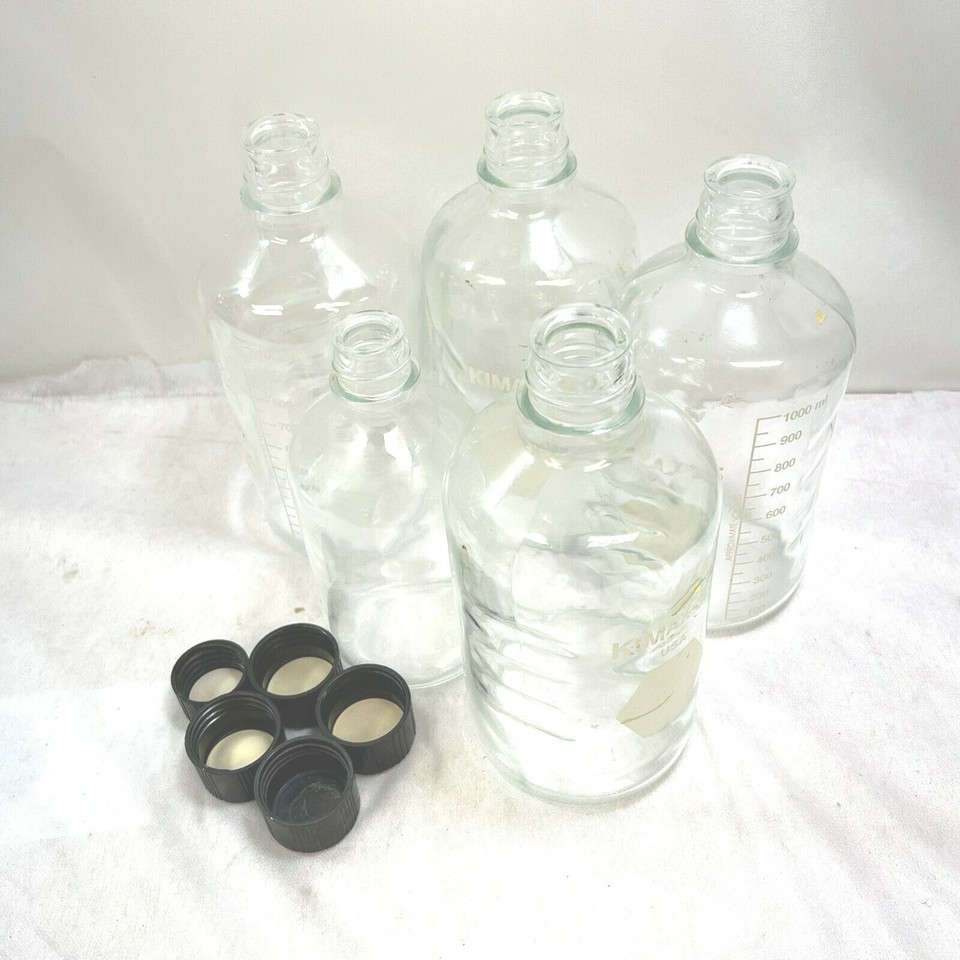 LOT 5 KIMAX-35 Glass (4 X1000 mL) (1X500ML)Graduated Media Bottle ...