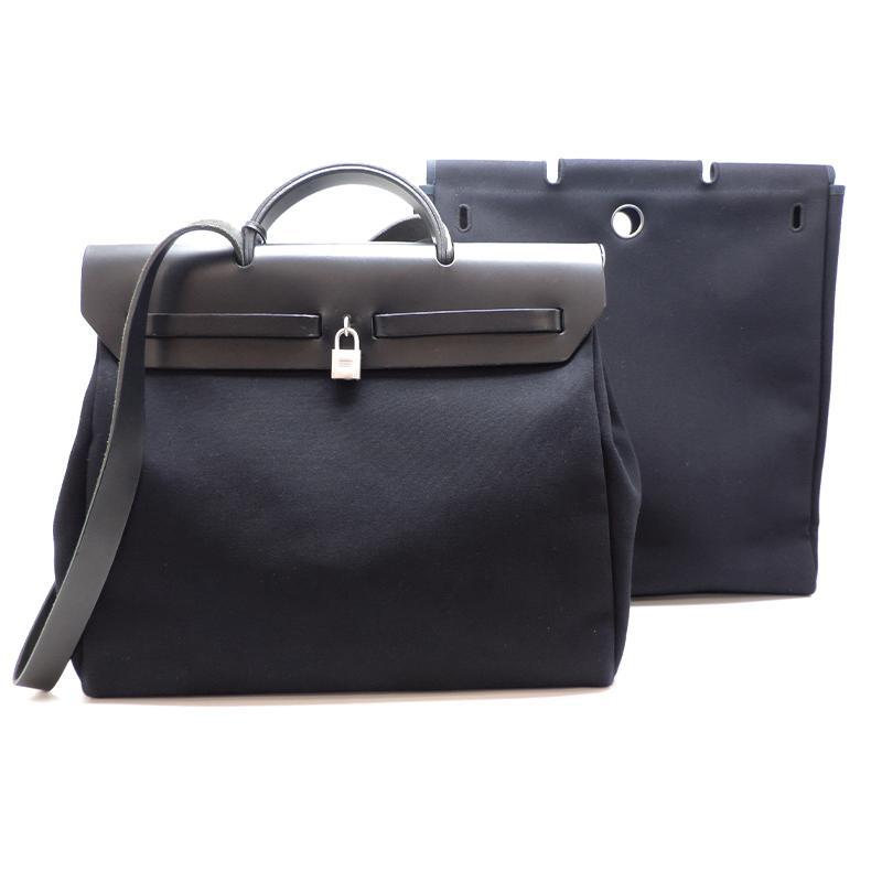 HERMES Ale Bag MM C engraved Made in 1999 No stopper Handbag Toile Ash ...