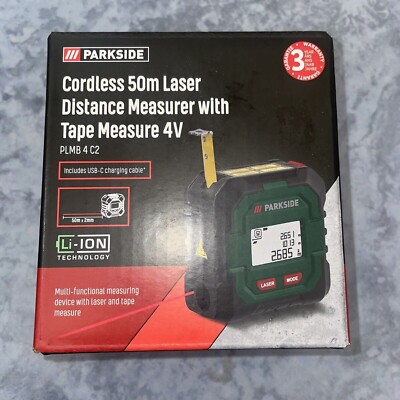 Parkside Cordless 50m Laser Distance Measurer With Tape Measure 4v ...