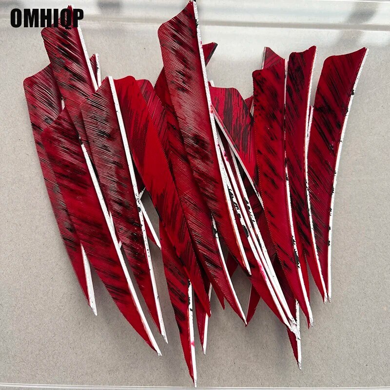 50Pcs 4" Shield Arrow Feather Red Ink Fletches RW LW For Traditional ...