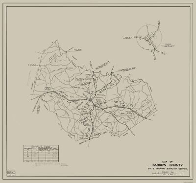 Historic County Map - Barrow County Georgia - Highway Board 1934 - 23 x ...