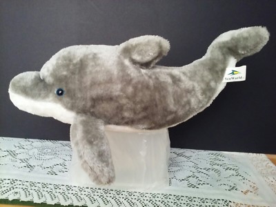 Sea World Dolphin Plush Stuffed Animal White and Grey Blue Eyes ...