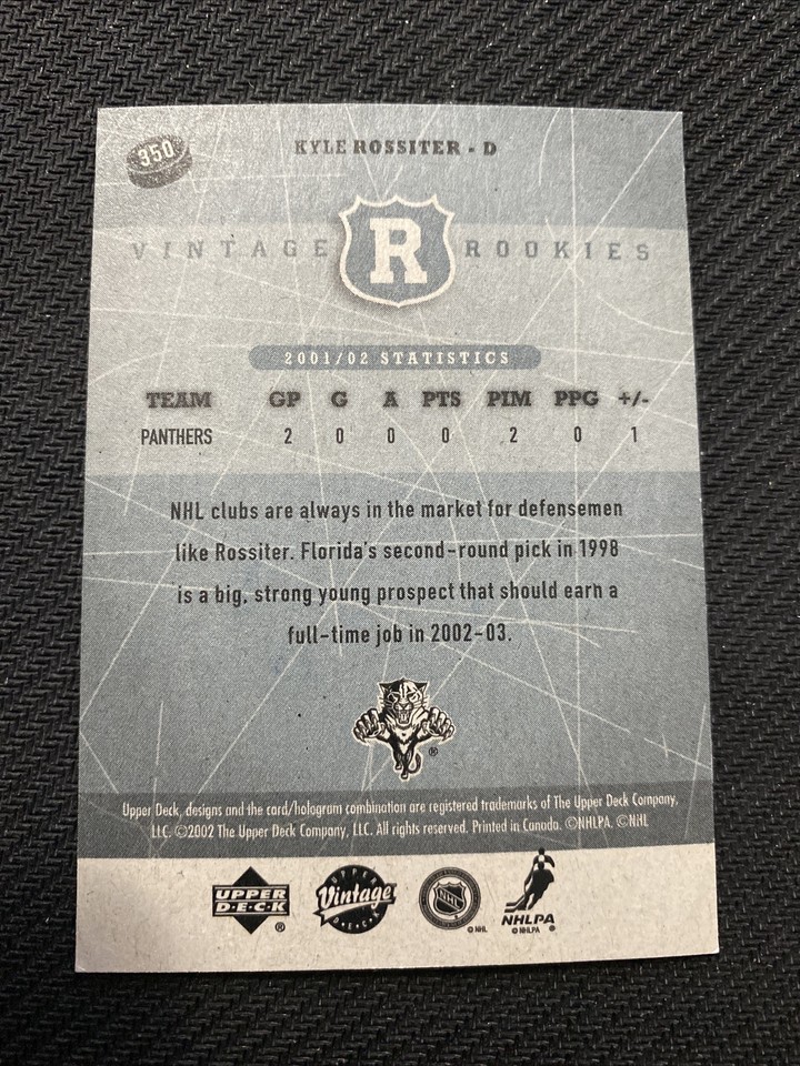 2002-03 UD Vintage Hockey #350 Kyle Rossiter Autograph Florida Panthers ...