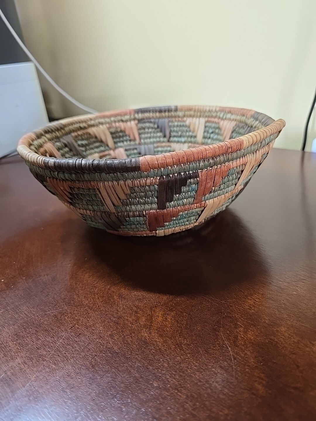 Turquoise, Deep Coral, And Tan/Deep Brown Kenyan Basket, Size: 8 3/4"w ...