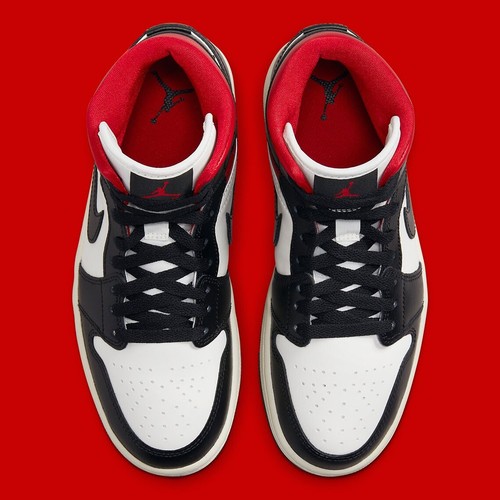 Nike Air Jordan 1 Mid White Black Red Panda Shoes BQ6472-061 Women's ...