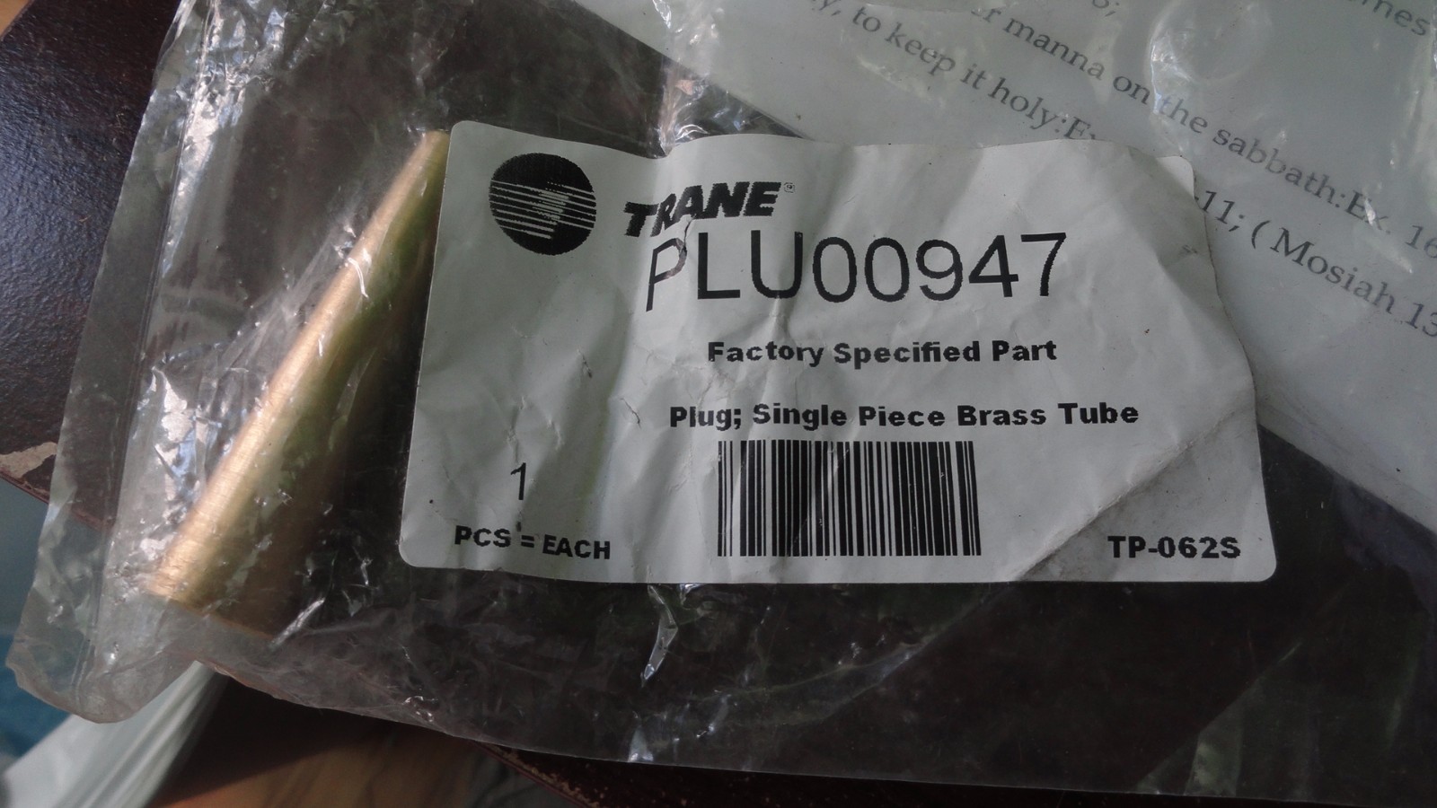 OEM TRANE 1 New Brass Heat and Chiller Tube Plug TP-062S FREE 1ST CLASS ...