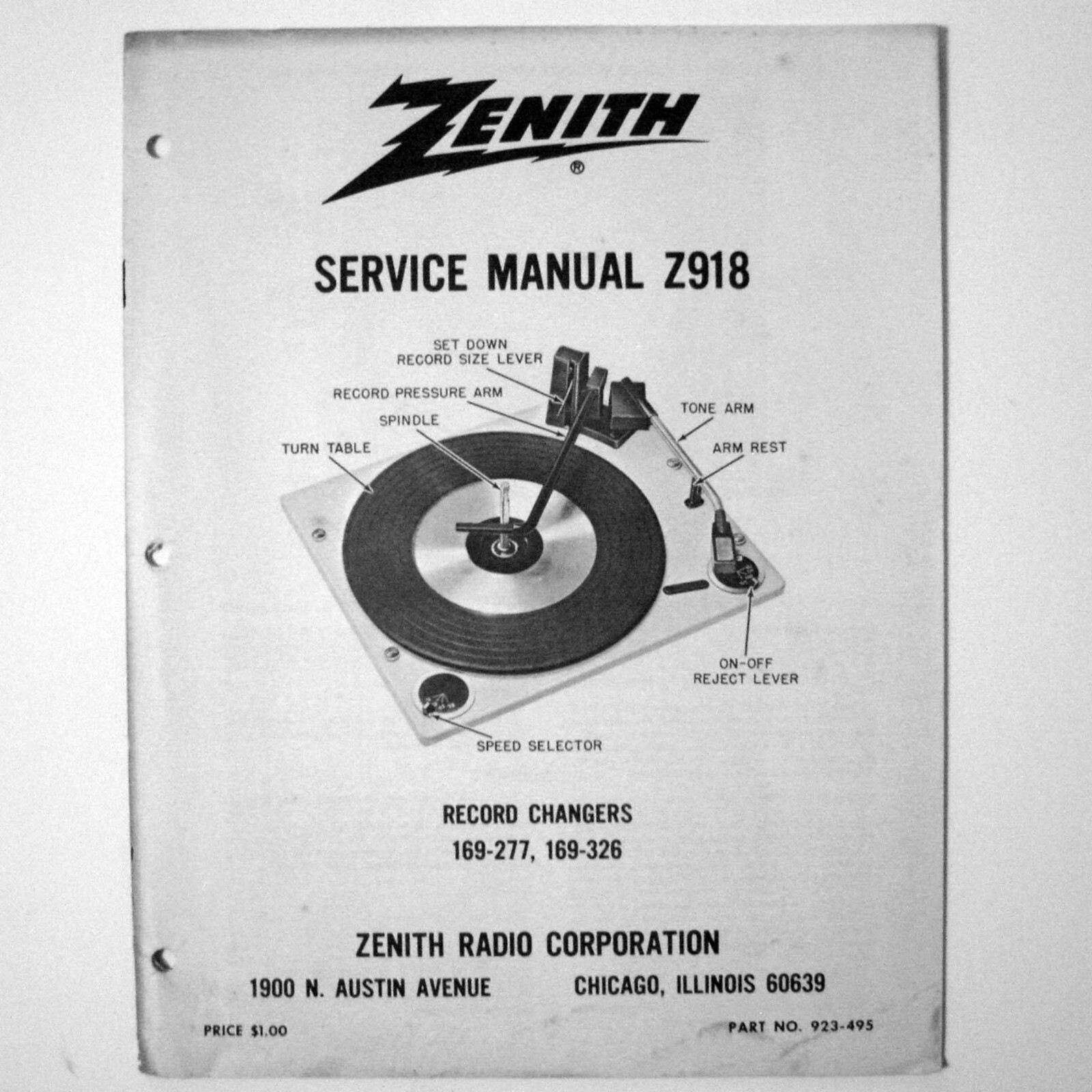 ZENITH ® Models 169-227 169-326 Record Changer Service Manual | eBay