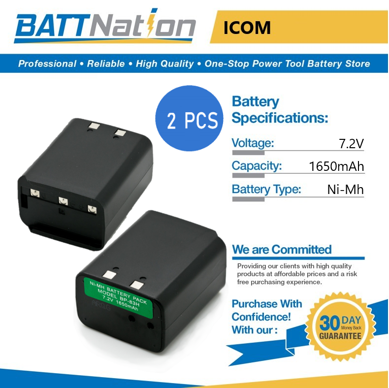 2x 7.2V 1650mAh Ni-Mh Batteries for ICOM BP-82 BP-83 BP-83A BP-84 BP ...
