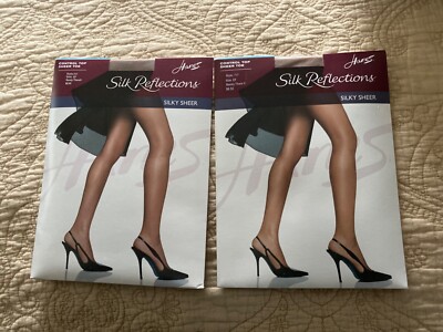 2 Hanes Silk Reflections Silky Sheer Control Top Pantyhose Sz EF Barely ...