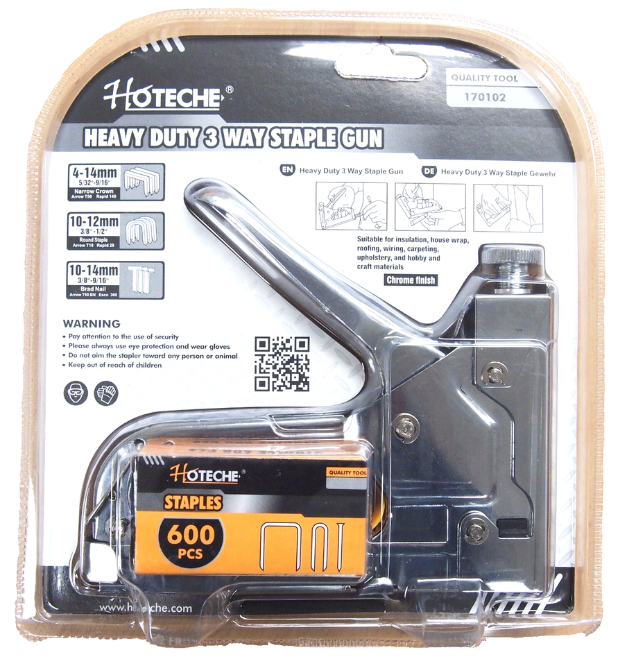 Heavy Duty 3 in 1 Hand Staple Gun Tacker Chromed with 600 Staples ...