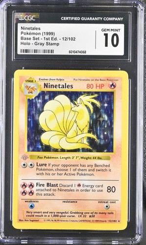 CGC 10 Gray Stamp Ninetales Base Set 1st Edition 12/102 Holo Pokemon ...