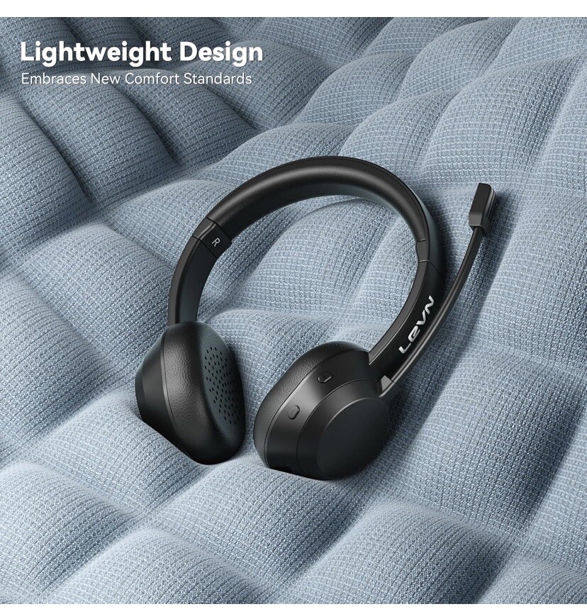 LEVN Wireless Headset, Bluetooth Headphones with Mic, Noise Cancelling ...