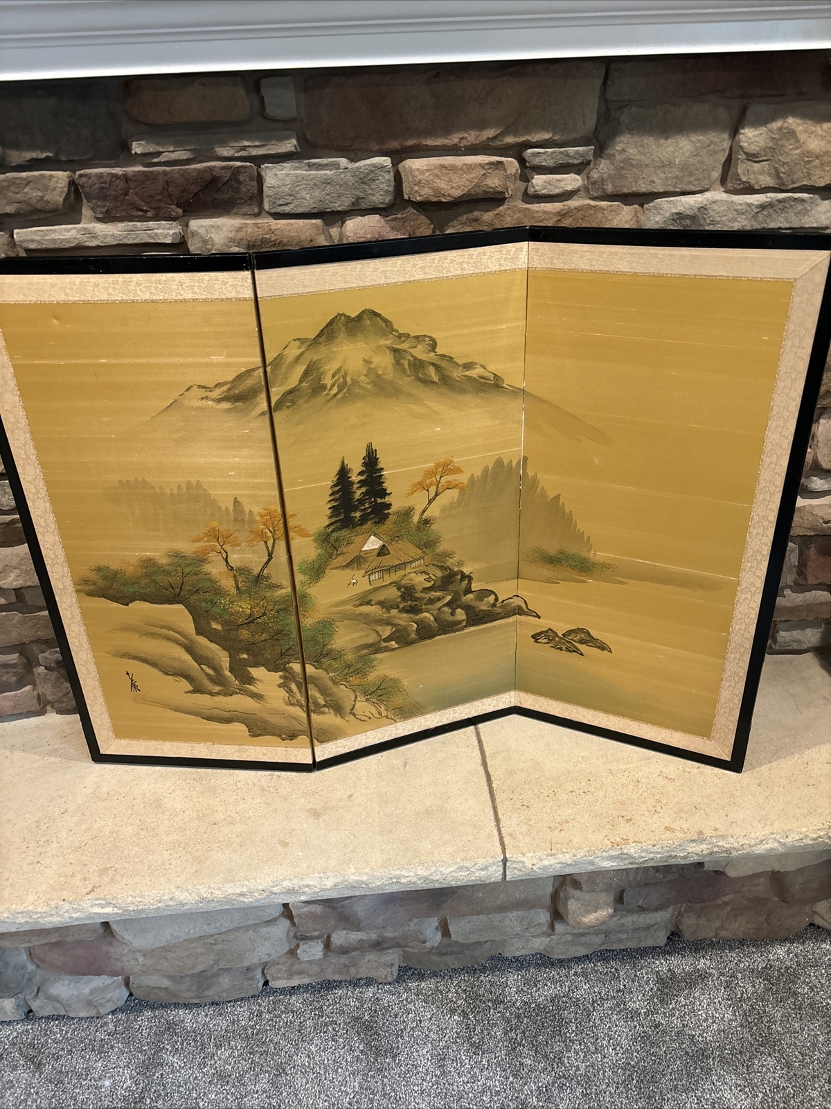 VTG TOYO Japanese 3 Panel Folding Byobu Screen SIGNED Asian Chinese 50 ...