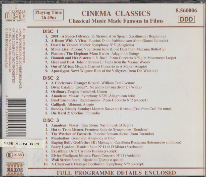 C.D.MUSIC E493 THE NAXOS COLLECTION / CINEMA CLASSICS / 3 DISC SET CD ...
