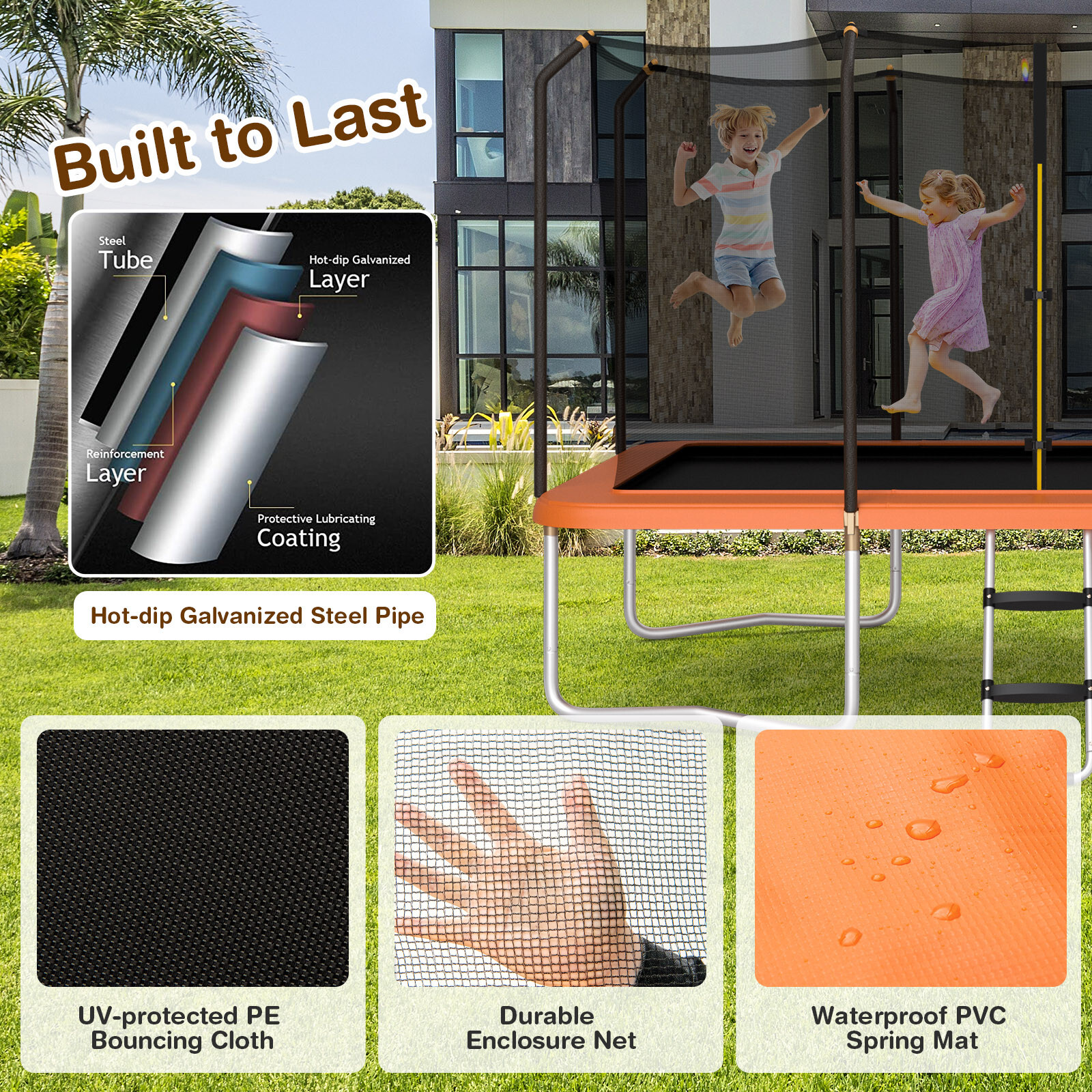 Outdoor Trampoline Kids Adults 8 FT x 14 FT Rectangular Trampoline w ...