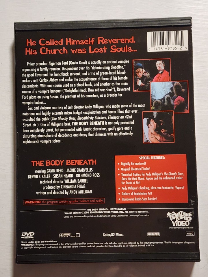 THE BODY BENEATH HORROR DVD GAVIN REED JACKIE SKARVELLIS SUSAN HEARD ...
