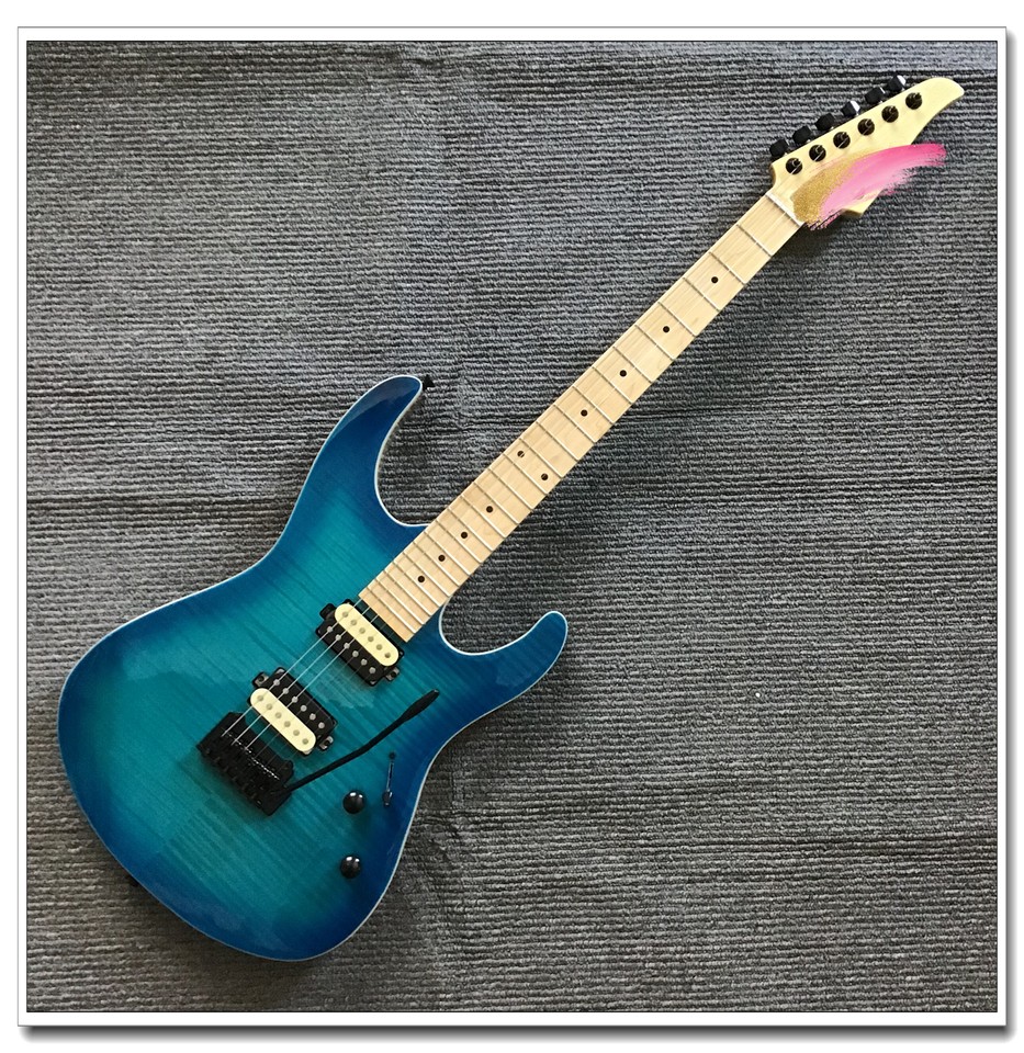 Custom Flame Maple Top Solid Body Electric Guitar Maple Neck Blue Body ...