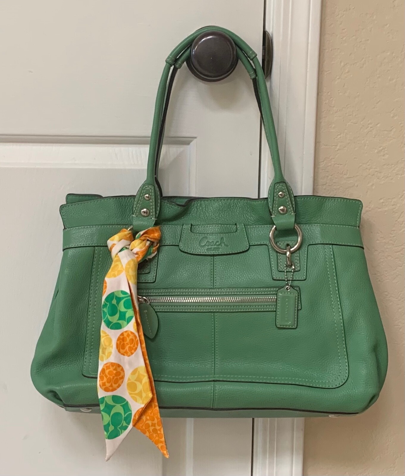 Coach Penelope Carry All Large Pebbled Leather Green … - Gem