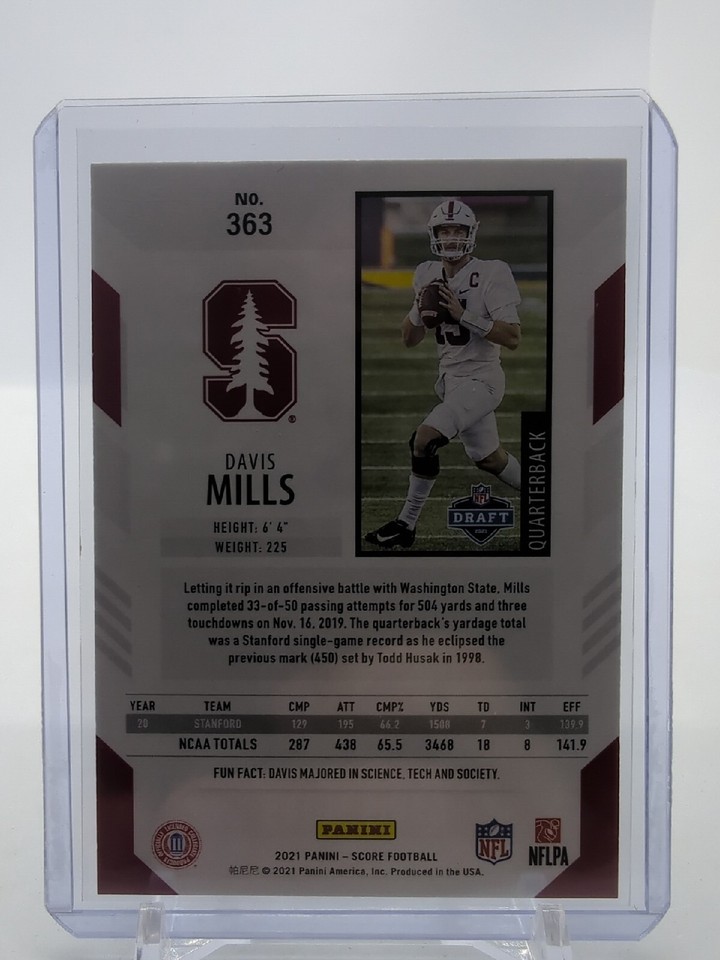 DAVIS MILLS 2021 Panini Score Rookie Card RC #363 Houston Texans | eBay