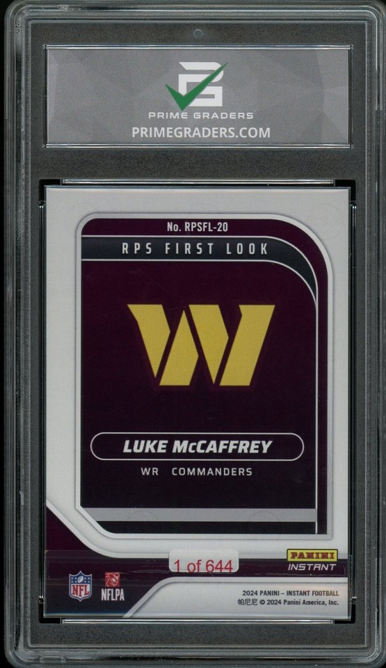 2024 Panini Instant #RPSFL-20 Luke McCaffrey GRADED 10 Gem Mint ROOKIE ...