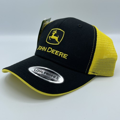 John Deere Hat Adult Snapback Black Yellow Mesh Farming Cap New | eBay