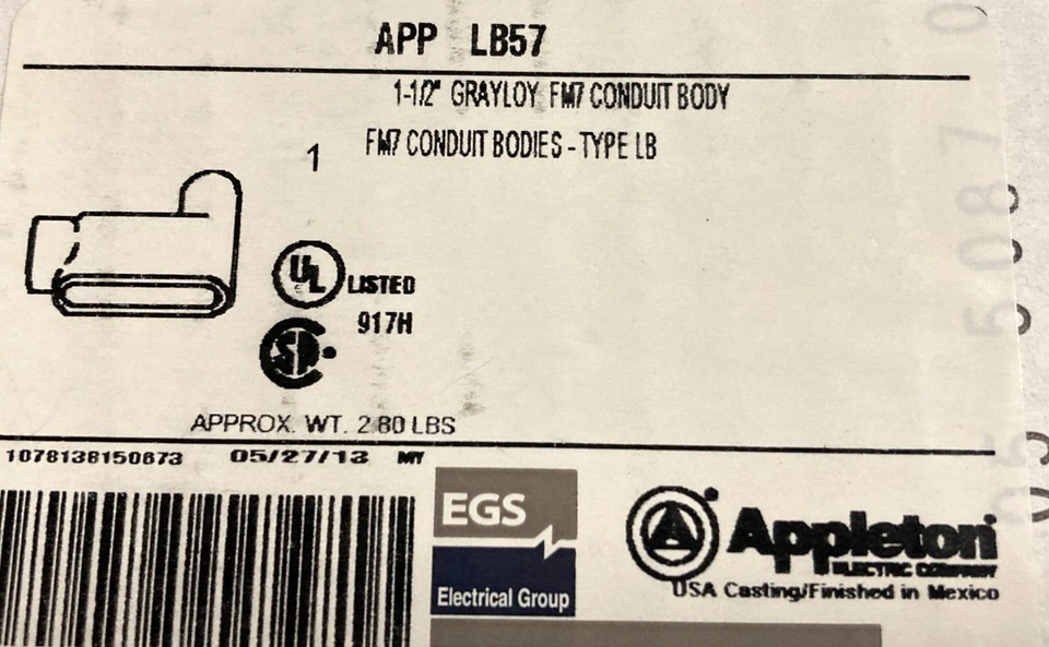 LOT OF 3 NEW APPLETON 1-1/2 " ALUMINUM FM7 CONDUIT BODY TYPE LB APP ...