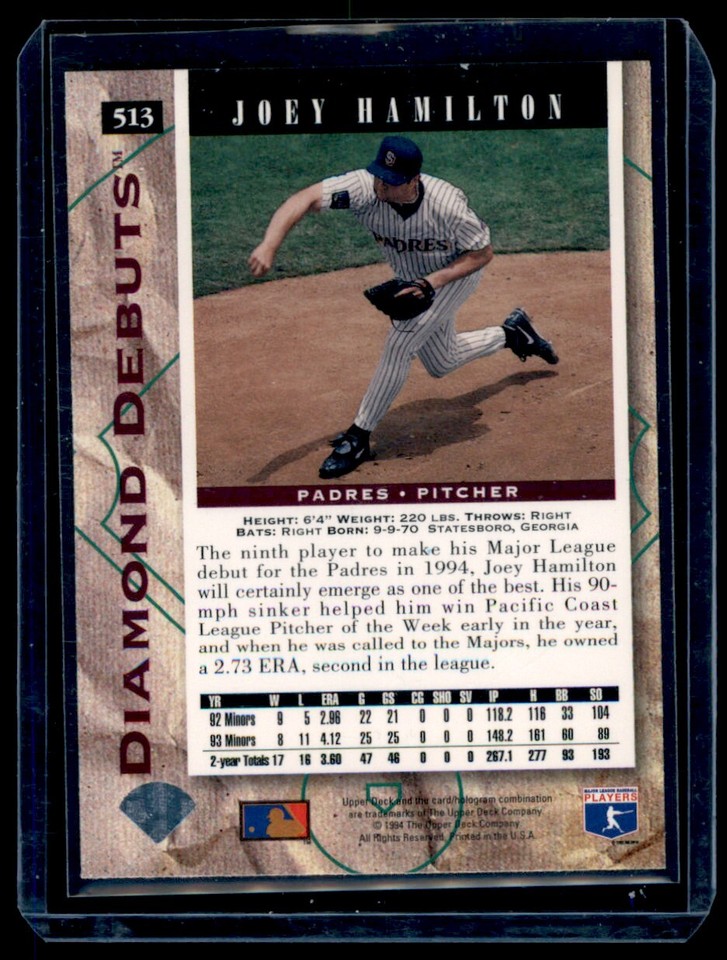1994 Upper Deck Diamond Debuts Joey Hamilton Rookie Padres #513 1135 | eBay