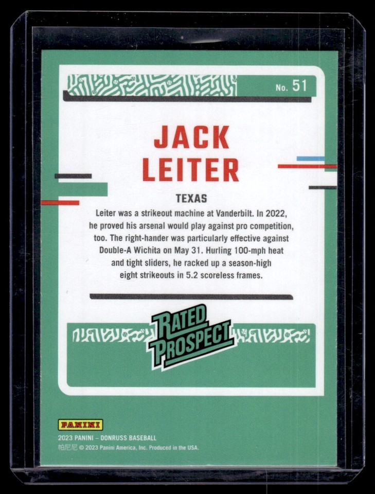 2023 Donruss Holo Blue Jack Leiter RC Texas Rangers #51 | eBay