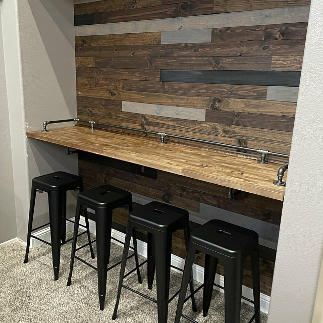 Industrial Pipe Drink Rail, 3 Shelf Supports Included, "DIY" Parts Kit ...