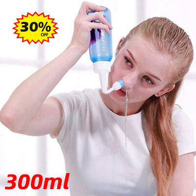 300ml Nasal Wash Neti Pot Sinus Allergies Relief Rinse Bottle-Nose ...