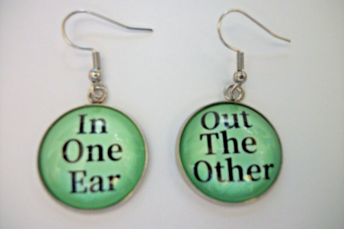 "In" One Ear ~ "Out" the Other Glass Top Dangle Earrings Novelty ...