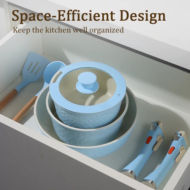 17‑Piece Ceramic Non‑Stick Cookware Set Frying Pan Kitchen Essential ...