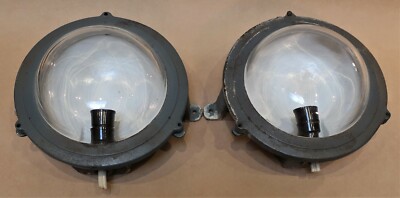 PAIR OF ANTIQUE VINTAGE VERY HEAVY CAST METAL HEAD LAMPS HEADLIGHTS ...