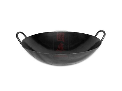 Large Professional Carbon Steel Iron Round Wok with Double Handle ...