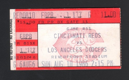 LOS ANGELES DODGERS vs CINCINNATI REDS AUGUST 10 1986 MLB TICKET STUB ...