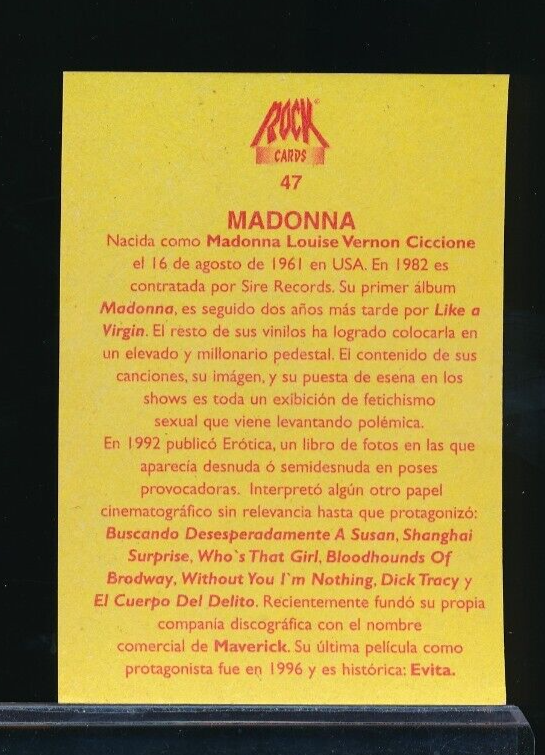 1997 Ultra Figus New Rock Cards Madonna #47 EXMT to NM very cool card ...