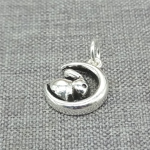 5pcs of 925 Sterling Silver Crescent Moon Rabbit Bunny Charm for Easter ...