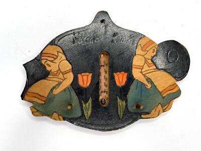 Vintage Folk Art Wooden Thermometer Key Holder Dutch Girls w/Tulips ...