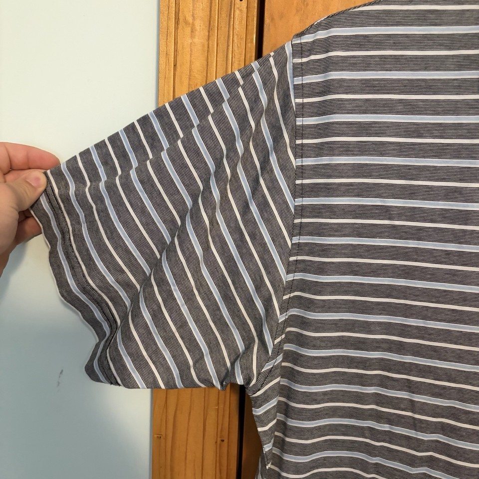 Peter Millar Polo Shirt Mens Medium Gray Blue Yellow Stripe Golf Course ...