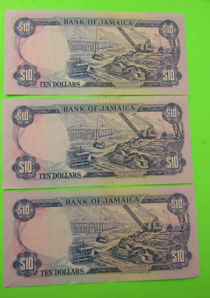 JAMAICA, 10 DOLLARS X 3, P#71d, 3 pc in sequence, 1992 | eBay