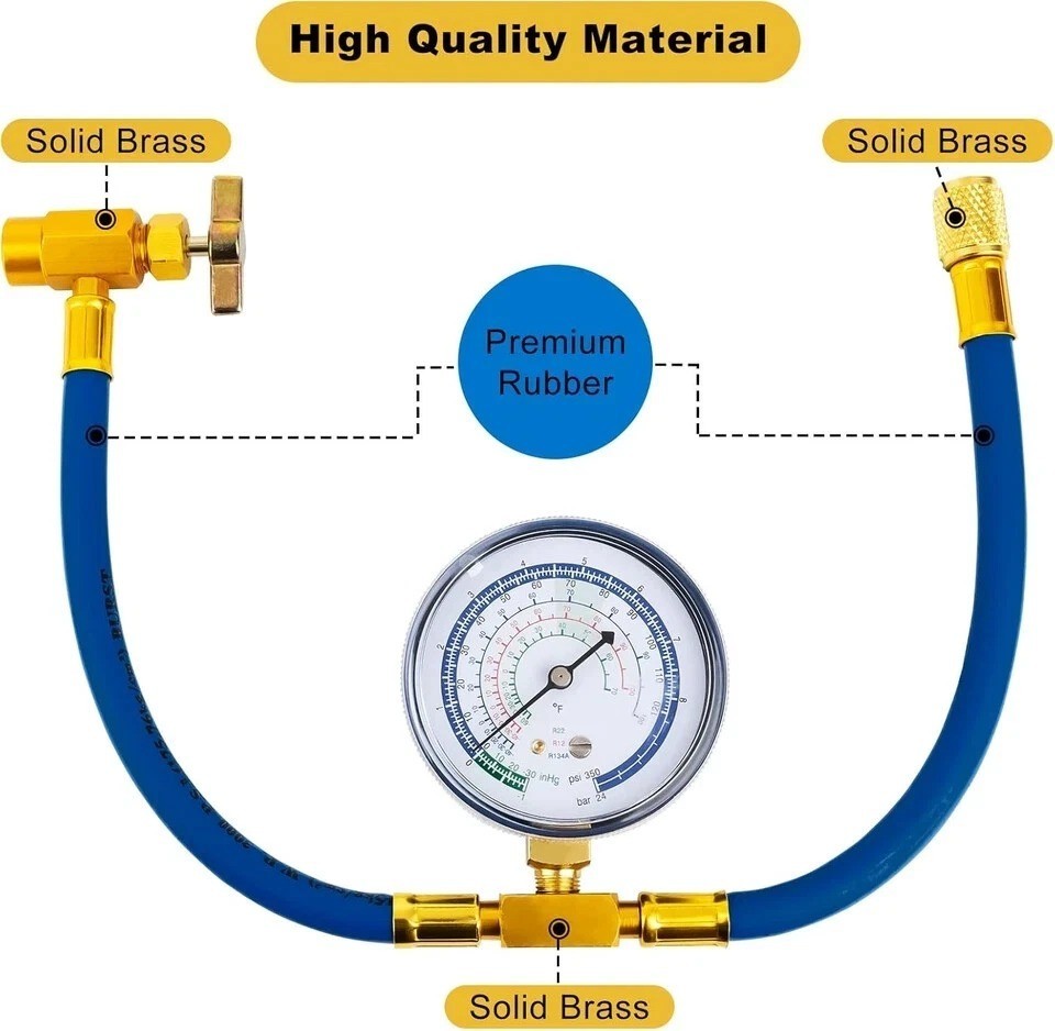R134A Refrigerant Recharge Kit, AC Recharge Hose Kit with Gauge, R134A ...