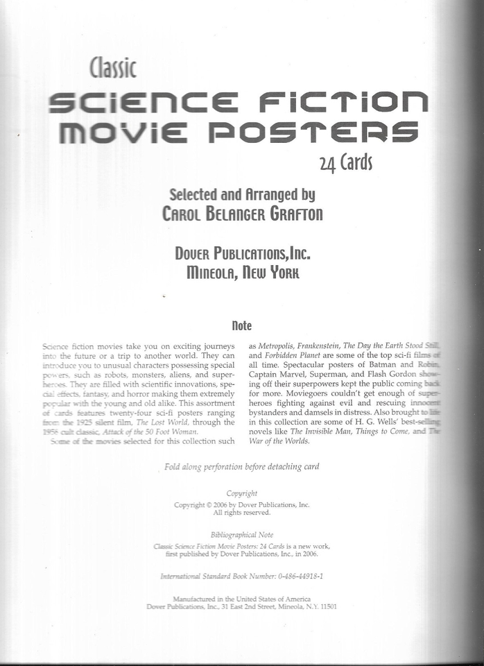 Classic Science Fiction Movie Posters Postcards (2006) Book (24 cards ...